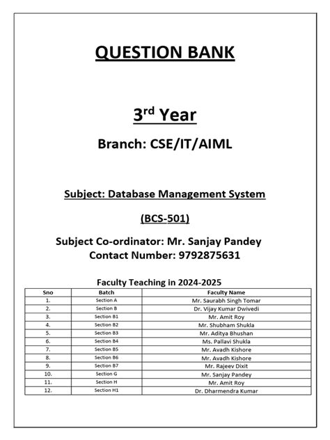 Dbms Question Bank Pdf Data Model Computing