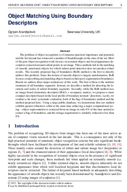 Pdf Object Matching Using Boundary Descriptors