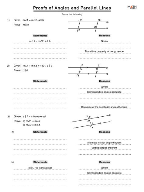 Parallel Lines And Angles Proofs Worksheet Pdf