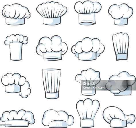 흰색 요리사 모자 요리사 캡 그리기 옷 요리 기호 벡터 일러스트 세트 격리 개체 그룹에 대한 스톡 벡터 아트 및 기타 이미지