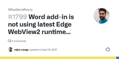 Word Add In Is Not Using Latest Edge Webview Runtime Instead It Is