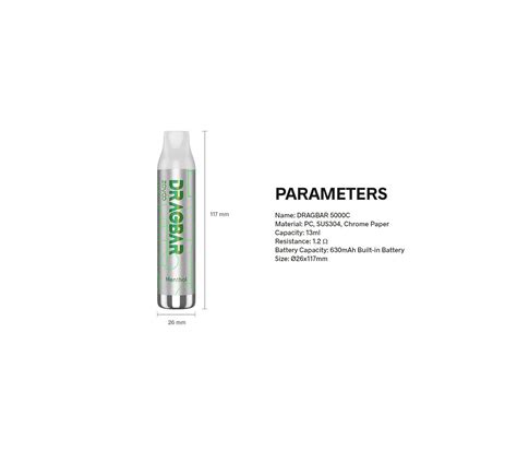 Cigarro Electrónico Desechable ó Disposable Dragbar 5000C x1 50mg de Sales de Nicotina