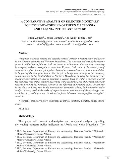 Pdf A Comparative Analysis Of Selected Monetary Policy Indicators In