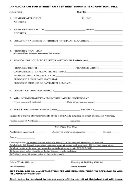 Fillable Online Fill IoAPPLICATION FOR ROW STREET EXCAVATION PERMITFill
