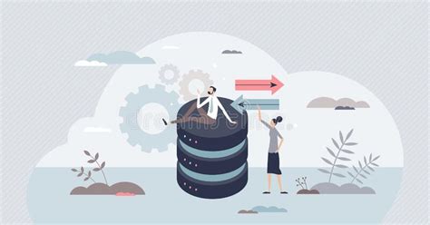 Database System Development And Server File Organization Tiny Person Concept Stock Vector