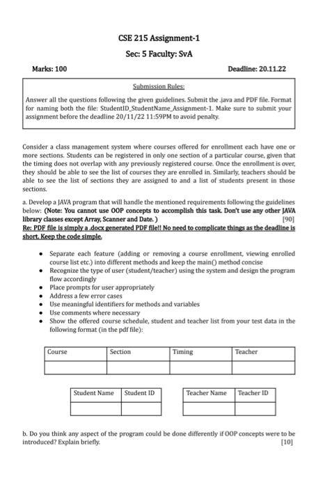 Solved Cse 215 Assignment 1 Sec 5 Faculty Sva Marks 100