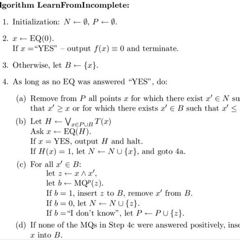 Learnfromincomplete An Algorithm For Learning Monotone Dnf Download Scientific Diagram