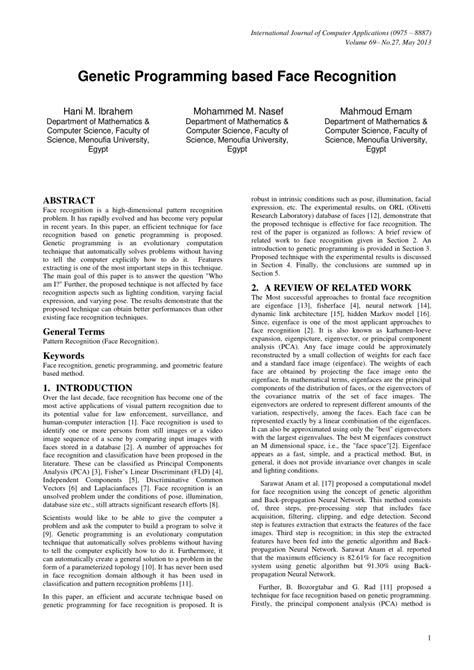 Pdf Genetic Programming Based Face Recognition