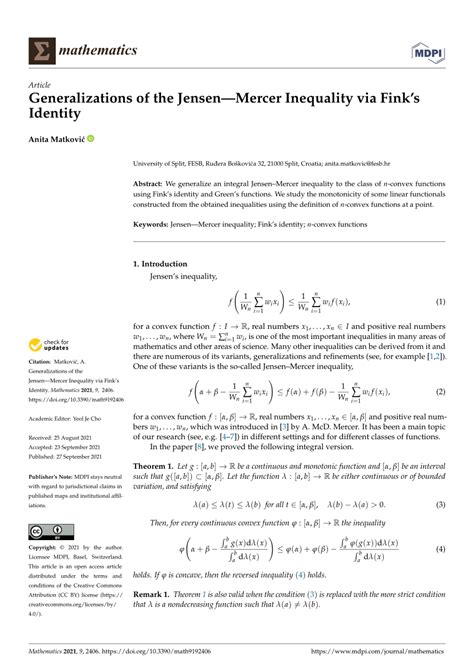 Pdf Generalizations Of The Jensen—mercer Inequality Via Finks Identity