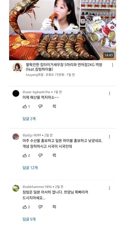 쯔양 해산물 먹방 유튜브 댓글 근황 오픈이슈갤러리 인벤