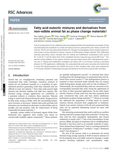 Pdf Fatty Acid Eutectic Mixtures And Derivatives From Non Edible