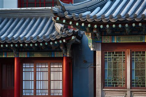 Buildings On A Street With Many Chinese Style Windows Background