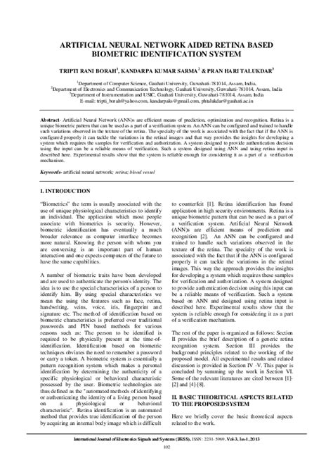 Pdf Artificial Neural Network Aided Retina Based Biometric Identification System