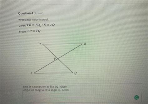 solved question 4 1 point write a two column proof given
