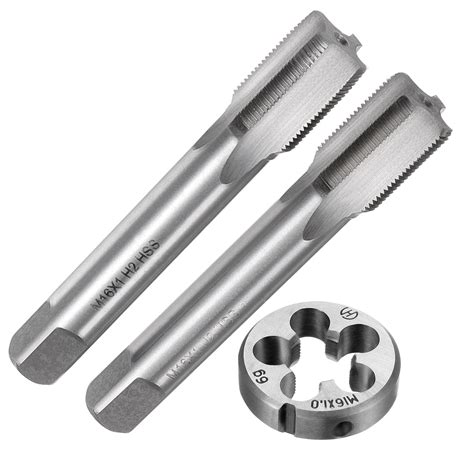 Uxcell 3pcs Metric Hand Tap And Die Set M16 X 1 Taper Plug Thread Taps And Round Die Hand