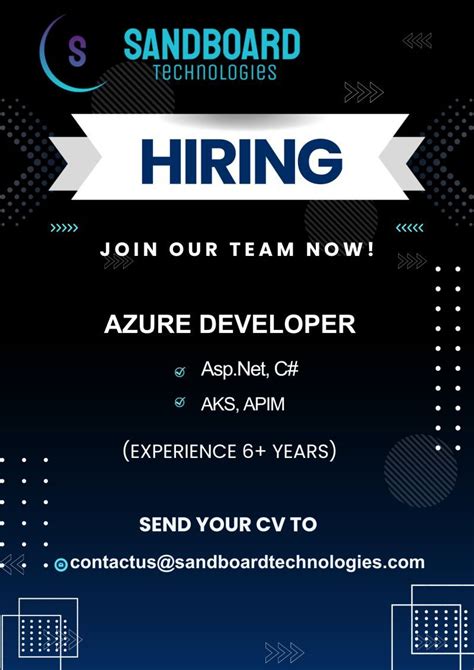Dotnet Developer For Azure Projects Sandboard Technologies Posted On