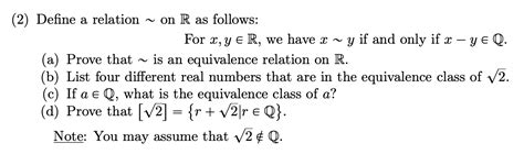 Solved 2 Define A Relation On R As Follows For Xy E R