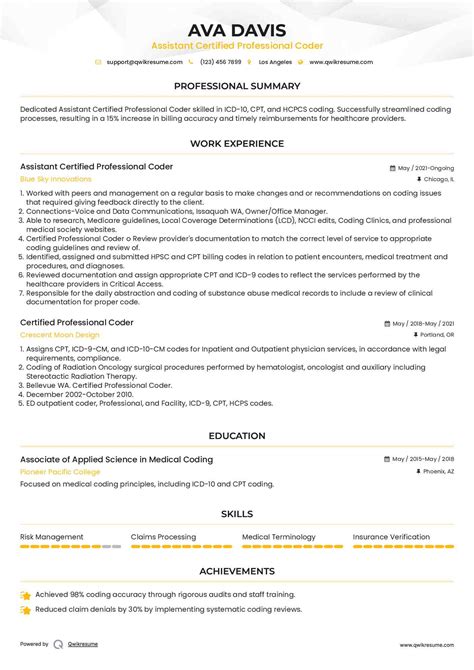 Certified Professional Coder Resume Samples Qwikresume