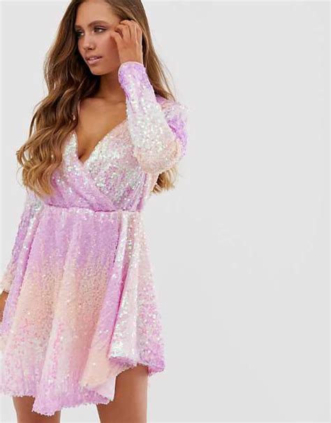 Collective The Label Allover Ombre Sequin Long Sleeve Mini Dress In