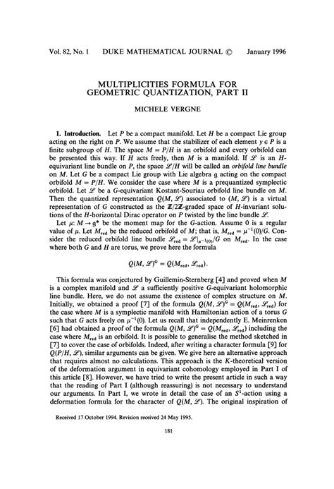 Pdf Multiplicities Formula For Geometric Quantization Part I