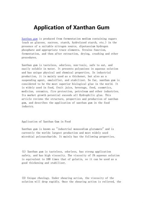 Application Of Xanthan Gum Docx Chemistry Science