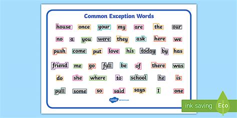 Year 1 Common Exception Words With Outline Word Mat Twinkl