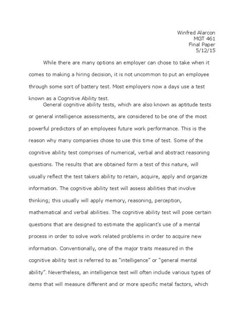 Cognitive Ability Test Pdf Test Assessment Validity Statistics