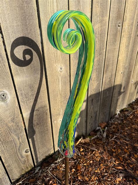 Glass Yard Art Glass Fiddlehead Garden Glass Father And Son Glass Etsy