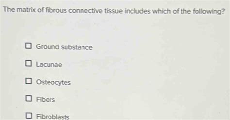 Solved The Matrix Of Fibrous Connective Tissue Includes Which Of The Following Ground