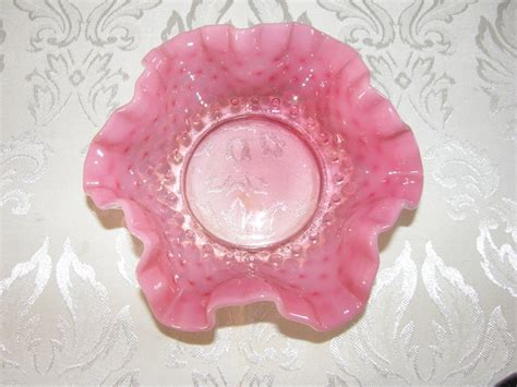 Vintage Pink Opalescent Fenton Glass Hobnail Ruffled Bowl Dish Etsy