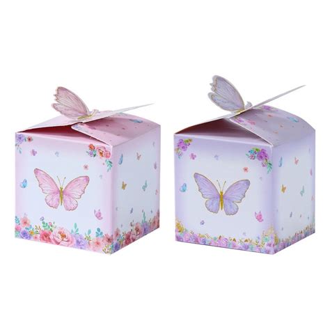 Badu Bg 12 бр Кутия за подаръци с бонбони с пеперуди Розова лилава пеперуда Декорации за парти