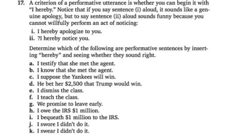 Solved A Criterion Of A Performative Utterance Is Whether