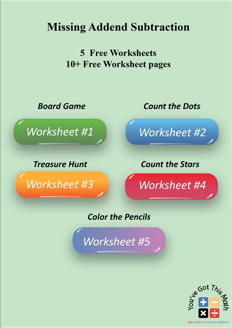 Missing Addend Subtraction Free Printable Worksheets