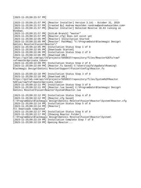 Reactor Install Log Pdf