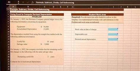 A1 X Fx Formula Subtract Divide Cell Referencing A B C D E F G H I J K L 1 Formula Subtract