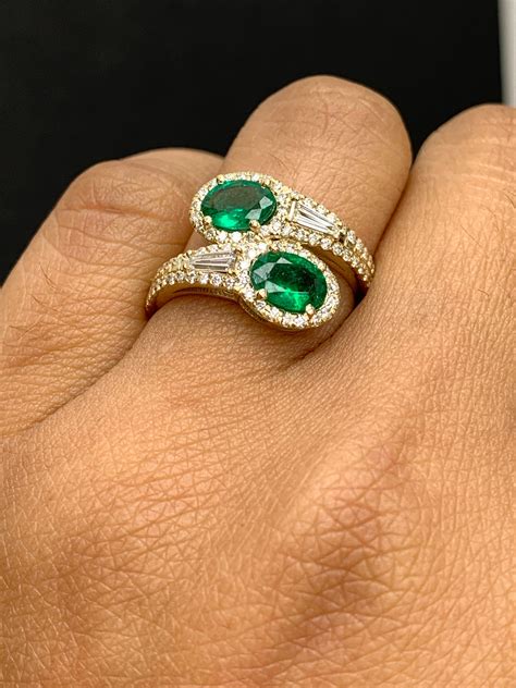 152 Carat Oval Cut Emerald Diamond Toi Et Moi Engagement Ring 14k