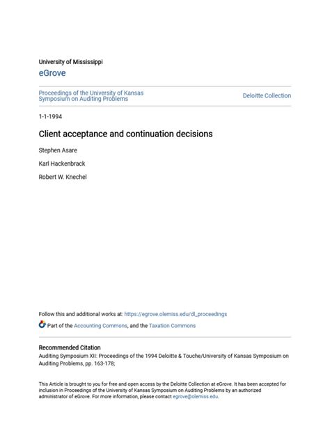 Client Acceptance And Continuation Decisions Pdf Audit Risk