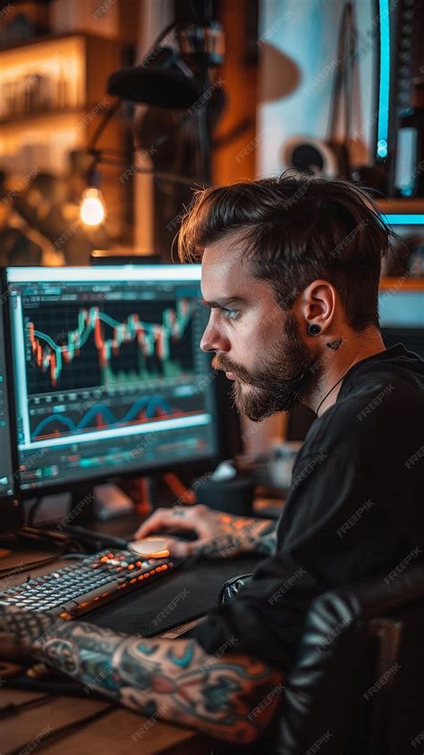Professional Photography Of A Man Analyzing Savings Charts On Computer Premium Ai Generated Image