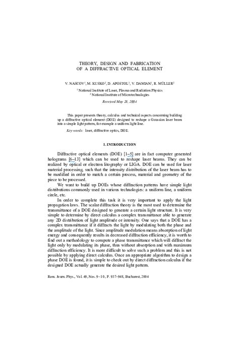 Pdf Design And Fabrication Of Diffractive Optical Elements