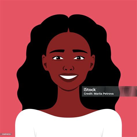 젊은 미소 아프리카 여성의 초상화 기쁨과 행복의 표정 벡터 일러스트 레이 션 긴 머리에 대한 스톡 벡터 아트 및 기타 이미지 긴 머리 명랑한 미소 Istock