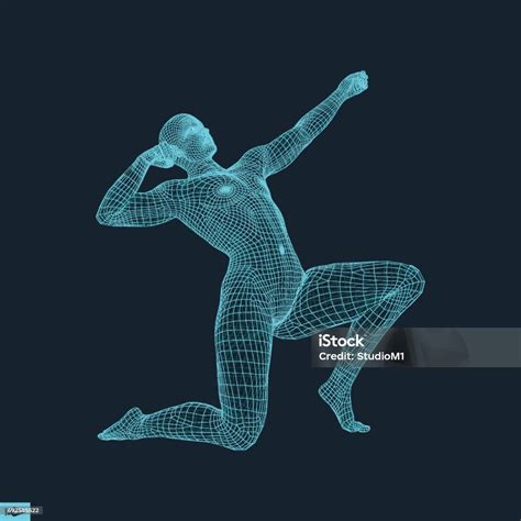 남자 인체 와이어 모델의 3 차원 모델입니다 디자인 요소입니다 기술 벡터 일러스트입니다 남자에 대한 스톡 벡터 아트 및 기타 이미지 Istock