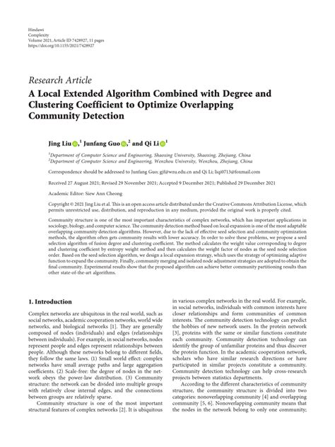 Pdf A Local Extended Algorithm Combined With Degree And Clustering Coefficient To Optimize