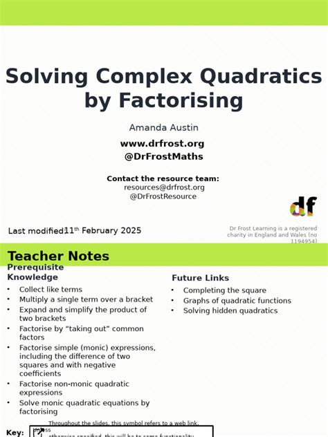 Solving Complex Quadratics By Factorising Lesson Pdf