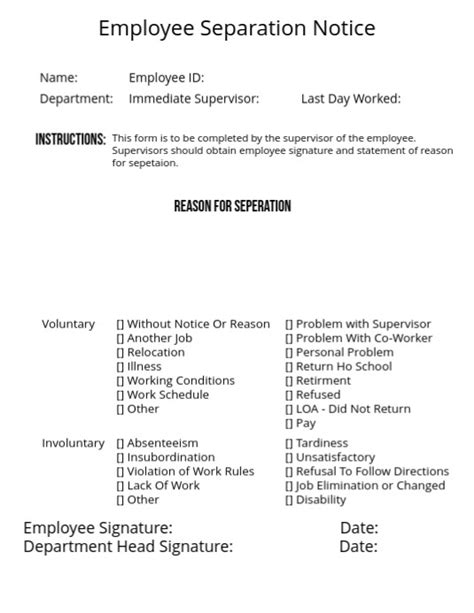 Employee Separation Notice Template Postermywall