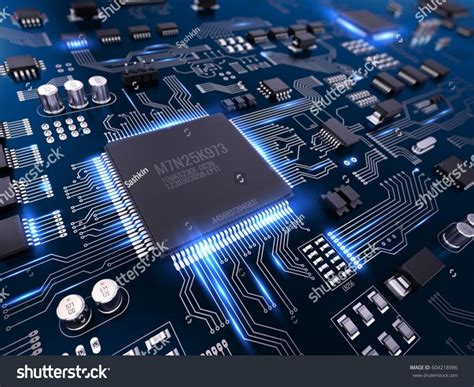 High Tech Electronic Pcb With Processor And Microchips 3d Illustration
