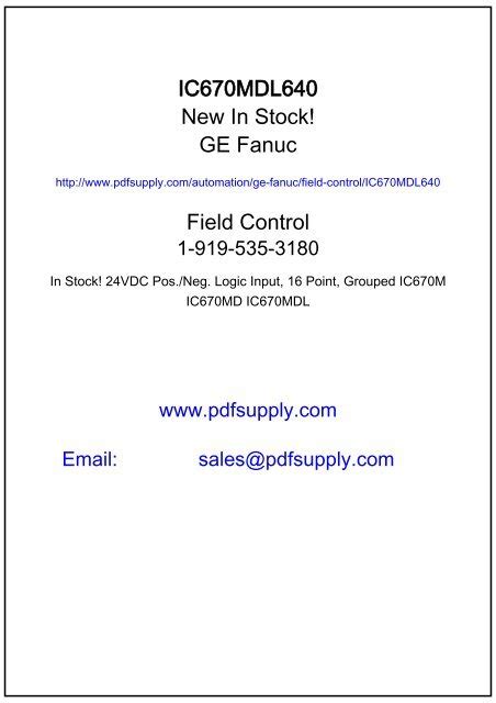 Ge Fanuc Field Control Ic670mdl640 Ge Fanuc Plc