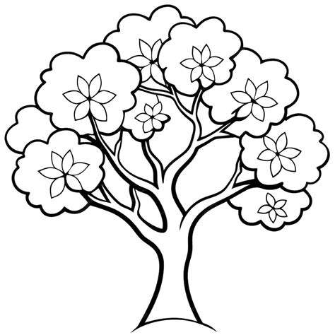 Cherry Blossom Tree Outline Coloring Book Page Line Art Drawing