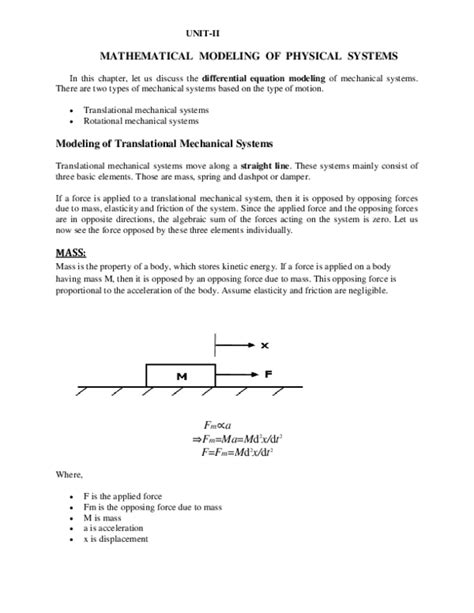 Pdf Mathematical Modeling Of Physical Systems