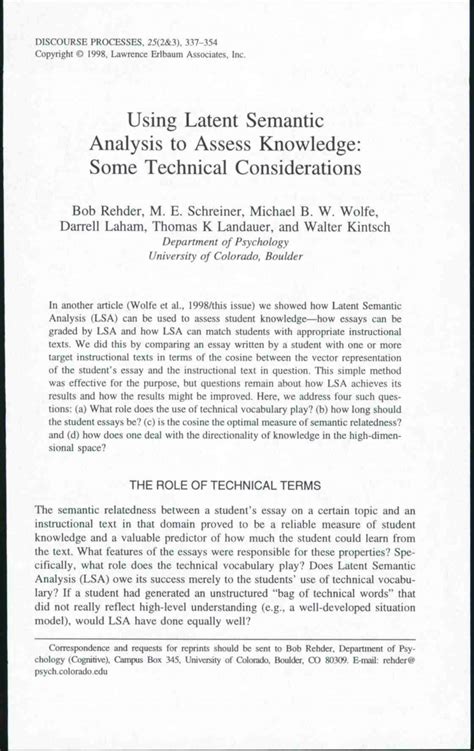 Pdf Using Latent Semantic Analysis To Assess Knowledge Some
