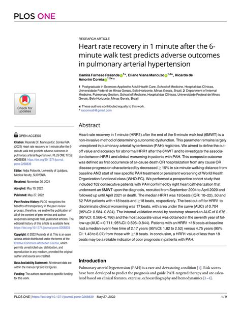 Pdf Heart Rate Recovery In 1 Minute After The 6 Minute Walk Test